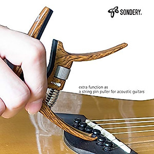 Sondery Guitar Capo Trigger Tension Adjustable Professional for 6 Strings Acoustic and Electric Guitars Perfect Tone on Any Fret with Guitar Bridge Pin Puller