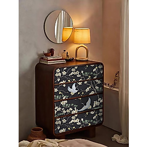 Micpolo Peel and Stick Wallpaper Black Floral Contact Paper Flowers and Birds Wall Paper Self Adhesive and Removable 16.1"x78"