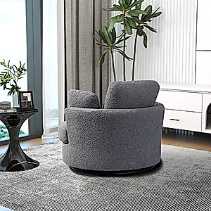 Dvasovio 42.2" W Swivel Accent Barrel Chair with 3 Pillows 360 Degree Swivel Lounge Club Round Chair, Oversized Arm Chair Cozy Club Chair for Bedroom Living Room Hotel, Ivory Boucle(Dark Gray)