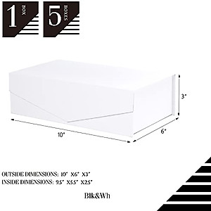 BLK&WH Gift Box 9.5x5.5x2.9 Inches, Gift Box with Lid, White Gift Box, Bridesmaid Proposal Box, Collapsible Gift Box with Magnetic Lid (Matte White)