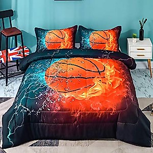 Andency Basketball Comforter Queen(90x90 Inch), 3 Pieces(1 Basketball Comforter, 2 Pillowcases) Sport Microfiber Comforter Set Bedding Set for Kids Boys Girls Teens