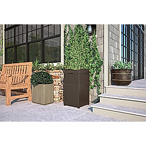 Suncast GHW1732 15.75" x 16" x 31.6" Trashcan Hideaway Outdoor Commercial 33 Gallon 31.6" Resin Garbage Waste Bin with Lid in Brown for Garage, 2 Pack