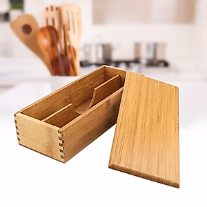 Wooden Cutlery Box with Lid, Small Drawer Organizer Kitchen, Cutlery Organizer in Drawer for Spoon Chopsticks Storage Box Container for Kitchen Countertop Dining Table 27 X 11 X 6.6cm