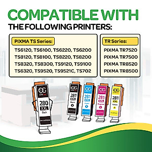 CHINGER Compatible Ink cartridges Replacement for Canon 280 281 PGI-280XXL CLI-281XXL PGI280 XXL CLI281XXL Used in PIXMA TR7520 TR8520 TS9120 TS6120 TS6220 TS6320 TS8320 TS8220 TS8120 Printer (5 Pack)