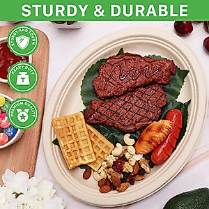 50 Pack Oval Paper Plates,100% Compostable Paper Plates,12 inch Paper Plates Heavy Duty,Disposable Paper Plates,Natural Bagasse Unbleached Eco-Friendly Sugarcane Plates for BBQ Party Picnic Gathering