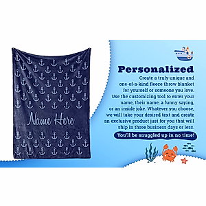 Personalized Fleece Blanket - Custom Throw Blankets for Adults Men Women Kids - Nautical Theme Navy Blue Anchor (Adult 60"x80")