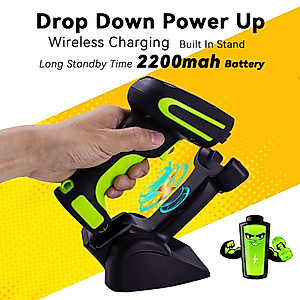 Alacrity Upgraded QR 2D Industrial Barcode Scanner, Wireless Charging Cradle, 1968 ft Long Transmission Distance, Bluetooth & 433Mhz Wireless 2in1 Barcode Reader, Dust Shock Proof Hands Free