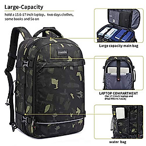 Asenlin 18 Inch Travel Laptop Backpack for Women Men，Business Travel Backpack Fit Flight Approved Water Resistant Computer Backpack Suitcase Backpack Woodland CAMO