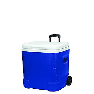 Igloo Ice Cube Wheeled Roller Cooler, White/Blue, 60 Qt