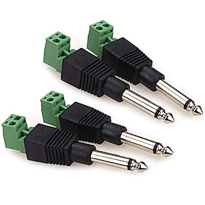 NANYI 1/4" Plugs for Speaker Cables, Patch Cables, Snakes - TS Male Mono 1/4 Inch Phono 6.3mm Phone Plug Bulk - 4 Pack (4PCS-Green Welding Free)