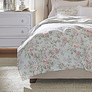 Laura Ashley Home - Twin Duvet Cover Set, Reversible Cotton Bedding with Matching Sham, Breathable Home Decor for All Seasons (Madelynn Blue, Twin)