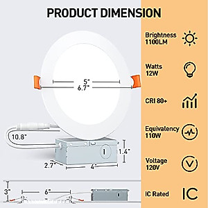 Rollin Light 6 Pack 6 Inch Canless LED Recessed Lighting, 3CCT Switched via Wall Switch, Ultra-Thin 12W 1100LM Dimmable Retrofit Recessed Downlight Wafer Light for Ceiling Soffits