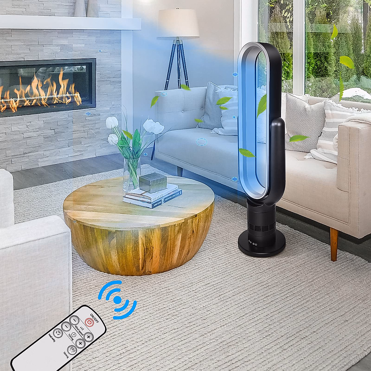 Simple Deluxe 39 inch Bladeless Tower Fan, Standing Fan, 10 Speeds Settings, 10-Hour Timing Closure, Low Noise