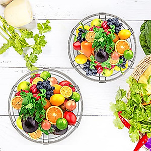 Bextcok 2 Tier Fruit Basket, Vegetables Fruit Bowl Storage with Banana Holder Hanger Hook Stand Organizer for Kitchen Countertop Counter (Double painted silver)