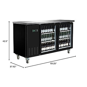 Kratos Refrigeration 69K-725 Commercial Glass Door Back Bar Cooler, 2 Doors, 69" Wide, Black