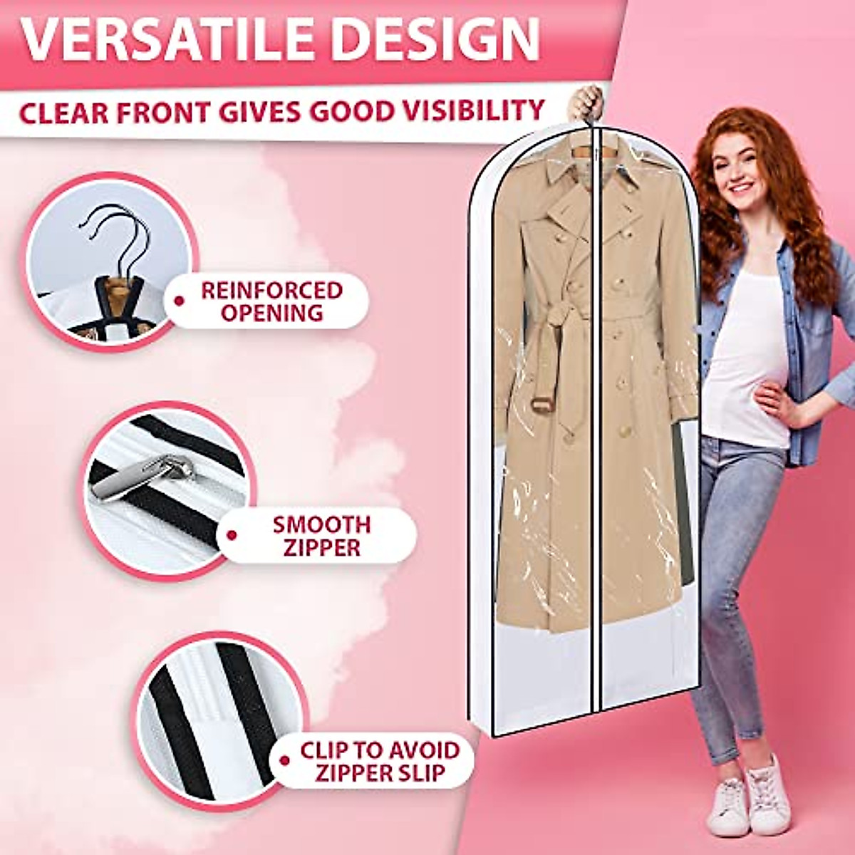 ToniGram 60" Clear Garment Bags for Hanging Clothes - 5 Pcs Moth Proof Dress Bags for Gowns Long Dresses - Hanging Garment Bag Suit Bags for Closet Storage - Hanging Clothes Storage Bag - 4" Gussetes