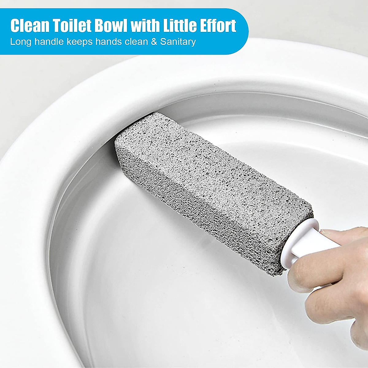 Pumice Stone Toilet Bowl Cleaner with Handle - Pumice Stone for Toilet Cleaning - Stain Remover - Also Cleans Limescale, Hard Water Rings, Tiles, Iron and Rust, Household Cleaning 4 Pack