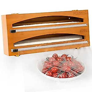 Besititli Foil and Plastic Wrap Organizer with Cutter, 2 in 1 Wrap Dispenser, Bamboo Foil Organizer for Drawer, Aluminum Foil Dispenser, Plastic Wrap Dispenser for Kitchen Organization and Storage