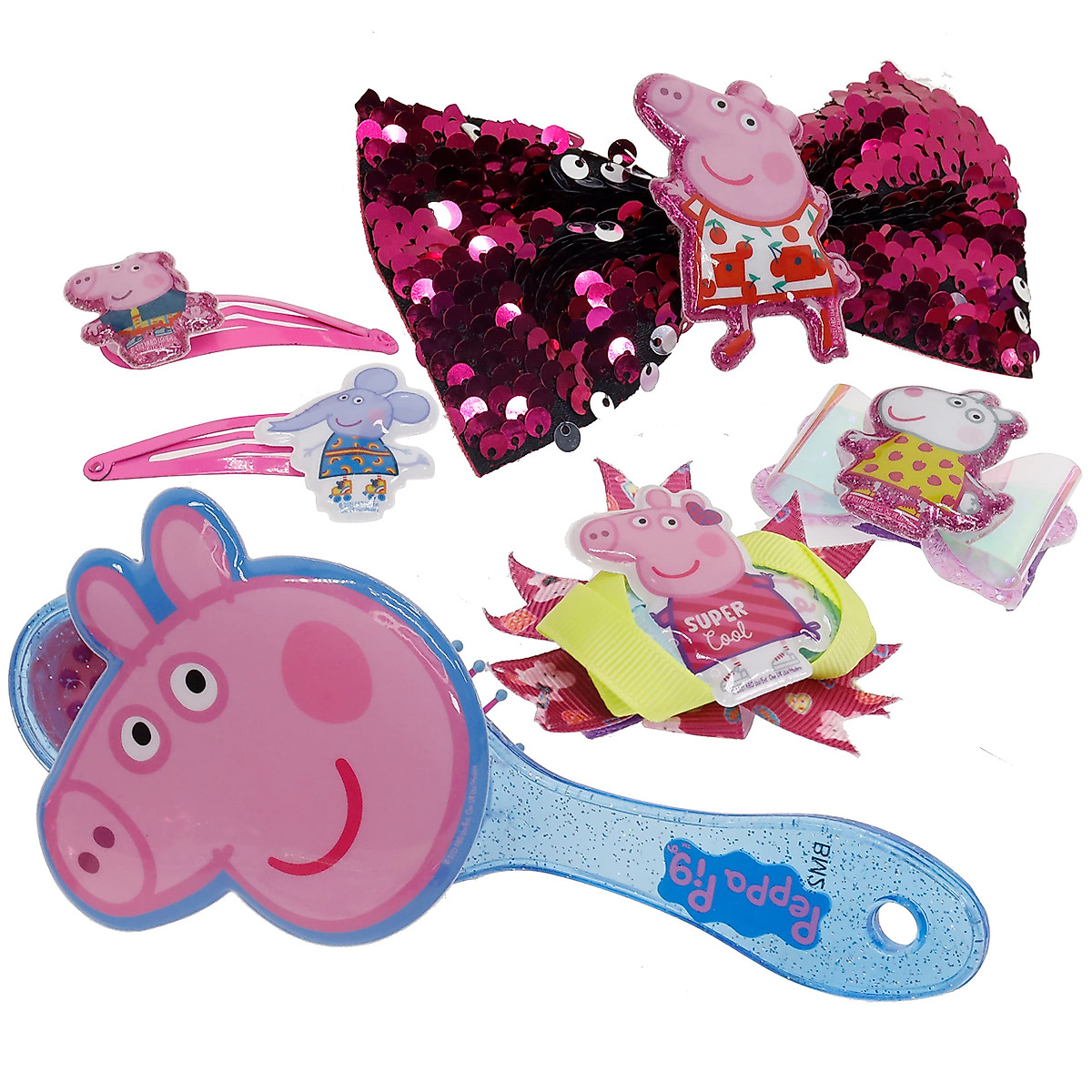 Peppa Pig - Townley Girl Hair Accessories Box|Gift Set for Kids Girls|Ages 3+ (6 Pcs) Including Hair Bow, Hair Brush, Snap Clips and More, for Parties, Sleepovers and Makeovers