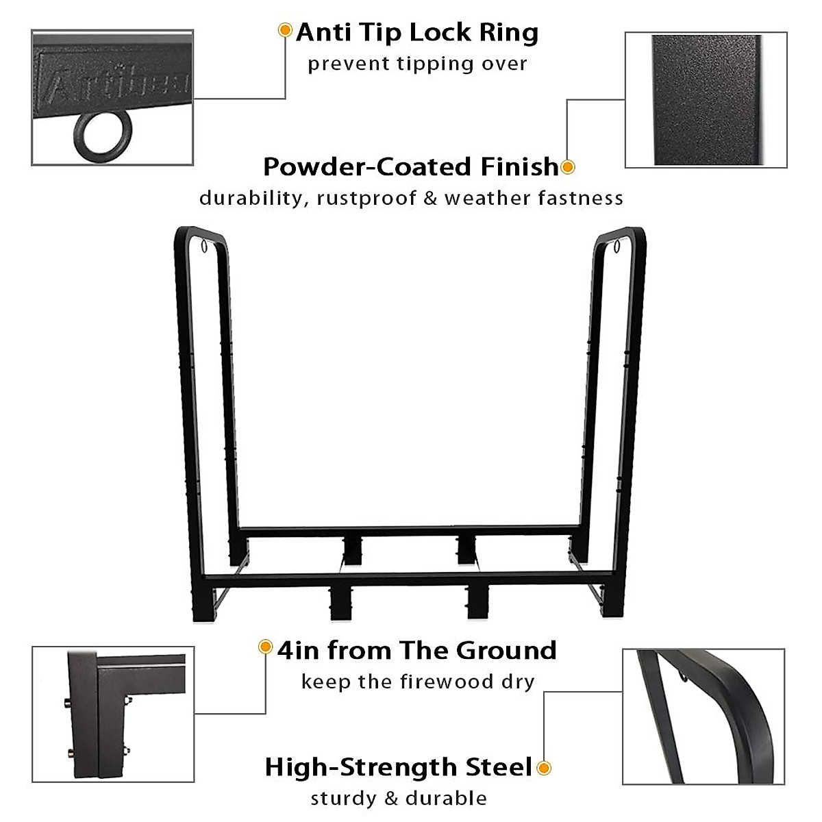 Artibear 4ft Firewood Rack Stand With Cover Upgraded Adjustable Log Holder For Outdoor Indoor Fireplace Wood Pile Storage Stacker Organizer