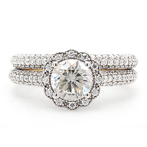 SAVEARTH DIAMONDS 1 1/2 ct. t.w Center 6MM Round Cut Lab Created Moissanite Diamond Double Halo Bridal Set Ring in 14k Yellow Gold Over Sterling Silver (VVS1 Clarity, 1.50 Cttw)-8.5