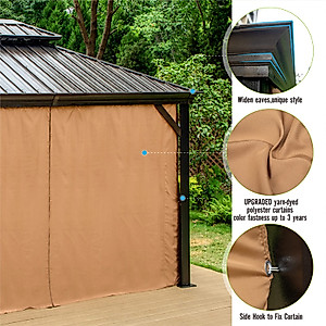 MFSTUDIO 10' x 12' Hardtop Gazebo with Curtains and Netting,Outdoor Polycarbonate Double Roof Canopy, Aluminum Frame Permanent Pavilion for Patios,Gardens,Lawns (Brown)