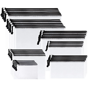 SUNEE 12+30 Mesh Zipper Pouch Bundle (12PCS 11x16 Black & 30PCS Muti-Sizes Black)