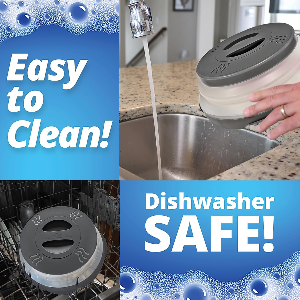 HOVER COVER Magnetic Microwave Splatter Cover 2.0 Design, Collapsible Microwave Cover for Food - Upgraded Magnets, Vented Microwave Food Cover, 12-inch, BPA-Free - Charcoal