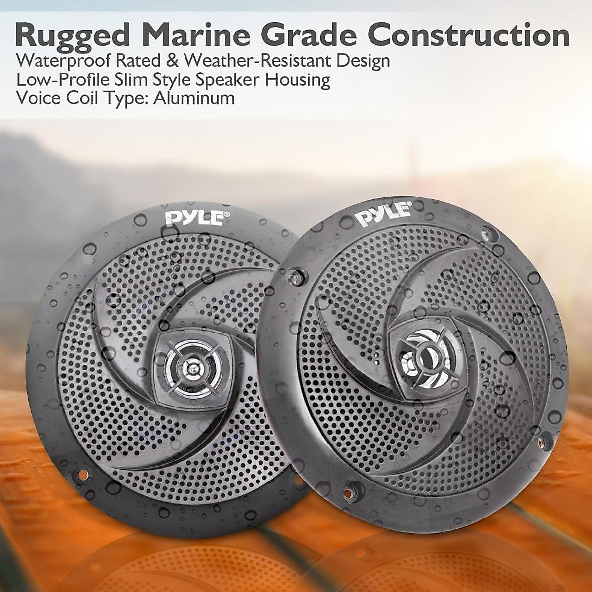 Pyle Marine Speakers - 4 Inch 2 Way Waterproof and Weather Resistant Outdoor Audio Stereo Sound System with 100 Watt Power and Low Profile Slim Style Design - 1 Pair - PLMRS4B (Black)