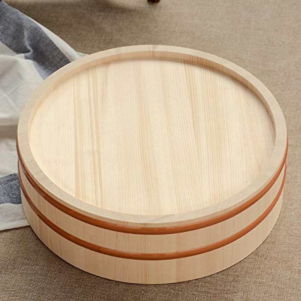 Gaozhengde 11.8 Inch Wooden Sushi Rice Bowl Hangiri Sushi Oke Rice Mixing Tub