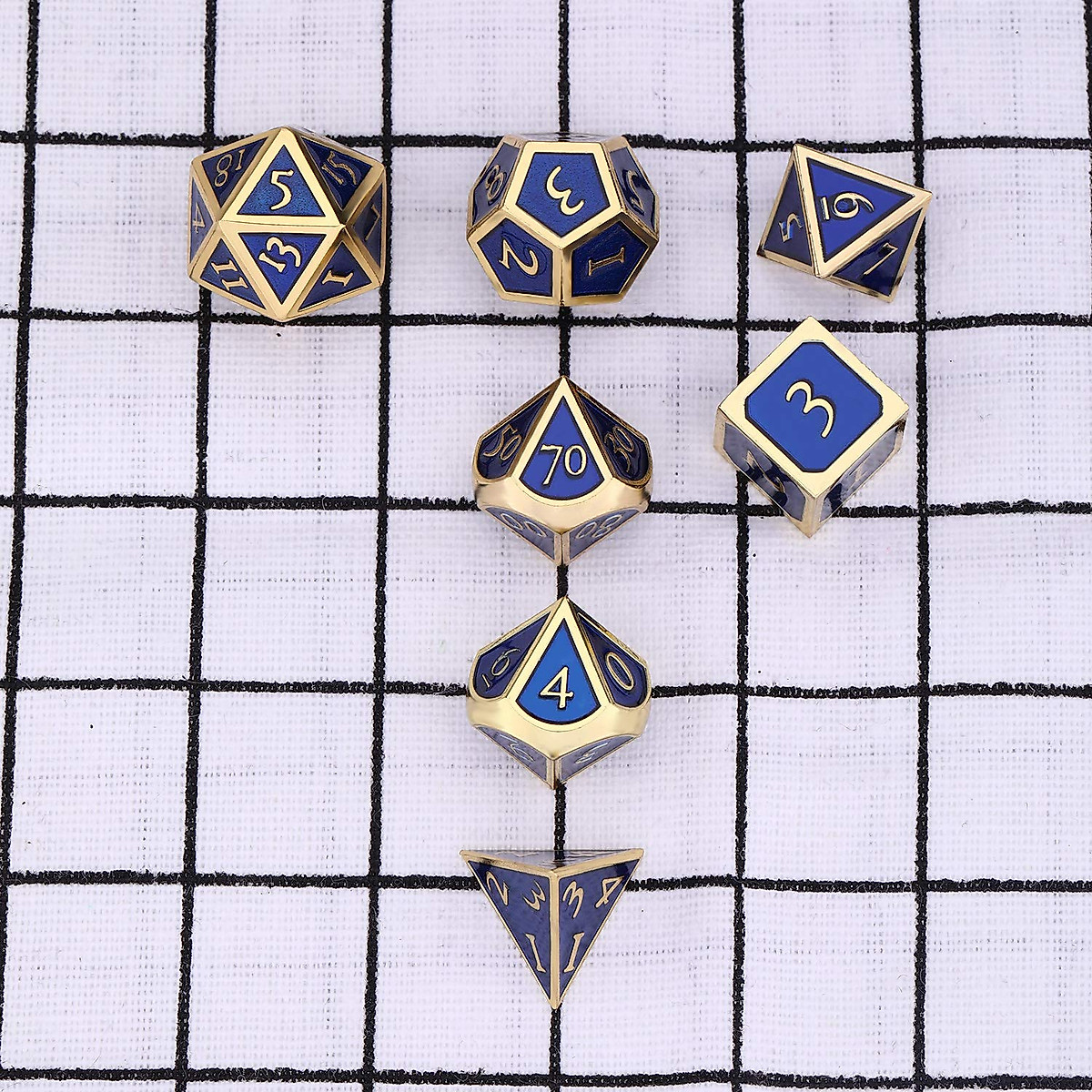 Hestya 7 Pieces Metal Dices Set Game Polyhedral Solid Metal Dice Set with Storage Bag for Role Playing Game Math Teaching