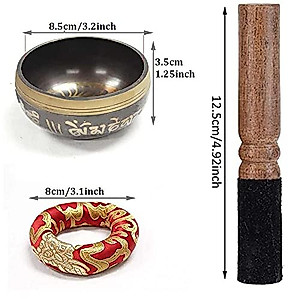 Tibetan Singing Bowl Set (3.2 inch) with Meditation Singing Bowl, Tingsha Cymbals for Healing, Yoga, Meditation, Mindfulness and Relaxation