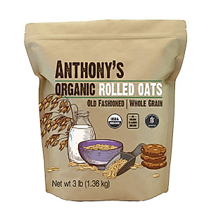 Anthony's Organic Rolled Oats, 3 lb, Gluten Free, Non GMO, Old Fashioned, Whole Grain