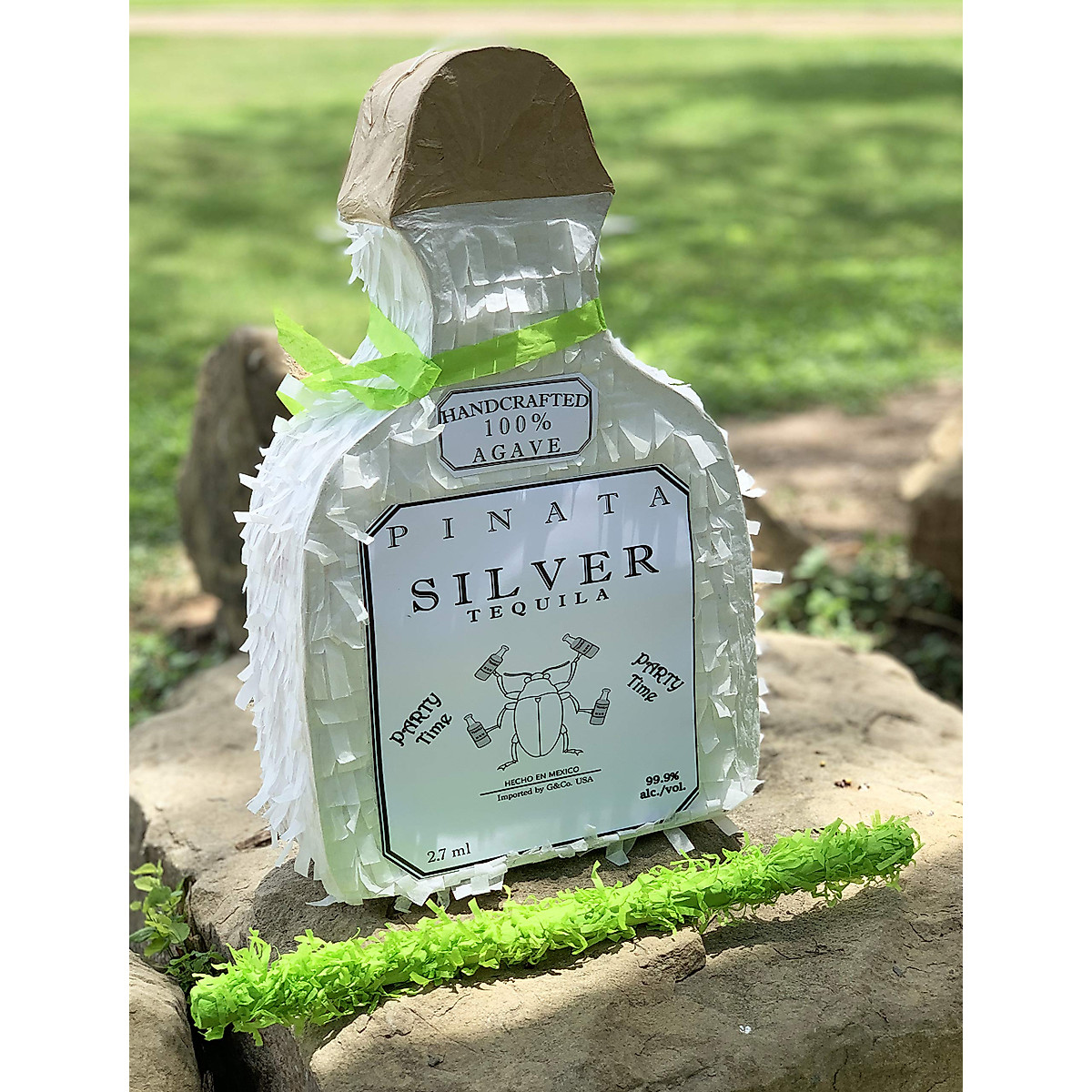 White Tequila Bottle Piñata with Stick - 17.5" x 10.5" x 3.5" Perfect for Party Decorations, Photo Prop, Birthday, Funny Anniversary, 21 birthday - Fits candy/favors