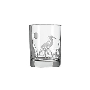 Rolf Glass Heron Double Old Fashioned Glass 13 ounce – Whiskey Glass – Lead-Free Glass Tumbler - Etched Whiskey Tumbler Glasses – Proudly Made in the USA (Set of 2)