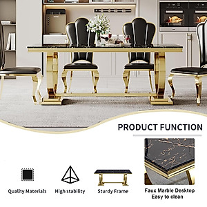 Kootlena 70" Modern Marble Dining Table, Luxury Gold Rectangular Kitchen Table for 6-8, Mid-Century White Faux Marble Dining Room Table with Mirrored Stainless Steel Pedestal Base for 6