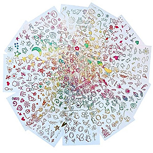 NAIL ANGEL 12 Sheets Nail Art Adhesive Sticker Sheets Coloful Rainbow Color Metallic Cartoon Star Moon Flower Shapes Nail Art Decoration (10288)