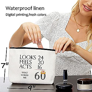 Blue Leaves 60th Birthday Gifts for Women-That Makes Me 60-1963 Birthday Gifts for Women, 60 Years Old Birthday Gifts Makeup Bag for Mom, Wife, Friend, Sister, Her, Colleague, Coworker