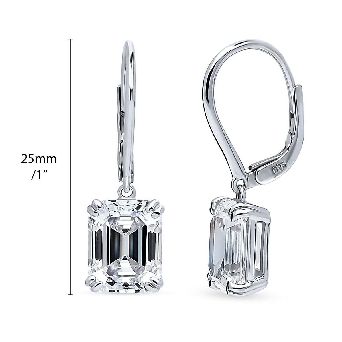 BERRICLE Sterling Silver Cubic Zirconia CZ Fashion Leverback Dangle Drop Earrings for Women, Rhodium Plated