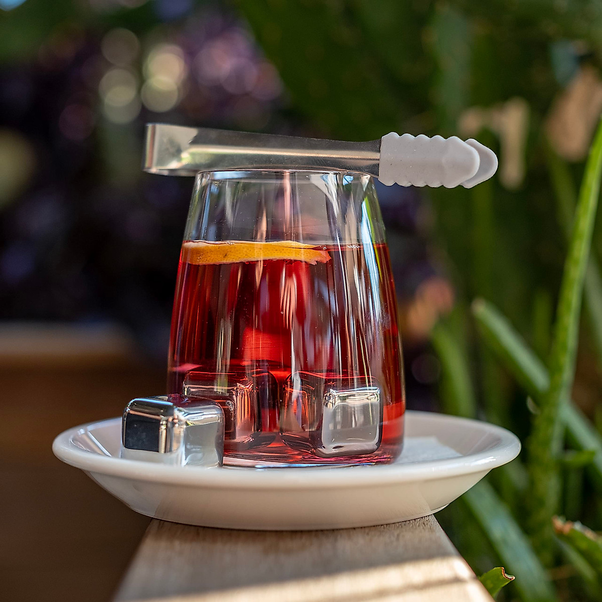 Whiskey Stones Stainless Steel Gift Set for Men, Dad - Reusable Waterless Cooling Ice Cubes with Tongs for Drink, Beverage, Bourbon, Coffee - 4 Pcs with Tongs in Box