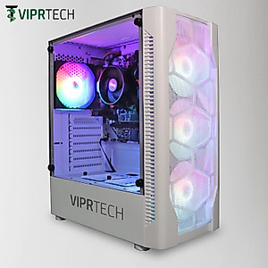 ViprTech Snowstorm Gaming PC Desktop Computer - AMD Ryzen 3 2200G, AMD Radeon Vega 8 Graphics, 8GB DDR4 RAM, 128GB M.2 SSD, 500GB HDD, WiFi, RGB Lighting, Windows 10 Pro, 1 Year Warranty