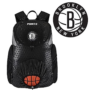 Point 3 Brooklyn Nets Road Trip 2.0 Backpack Basketball Backpack with Drawstrong Closure | Ventilated Mesh Shoe Pocket Compartment | Black