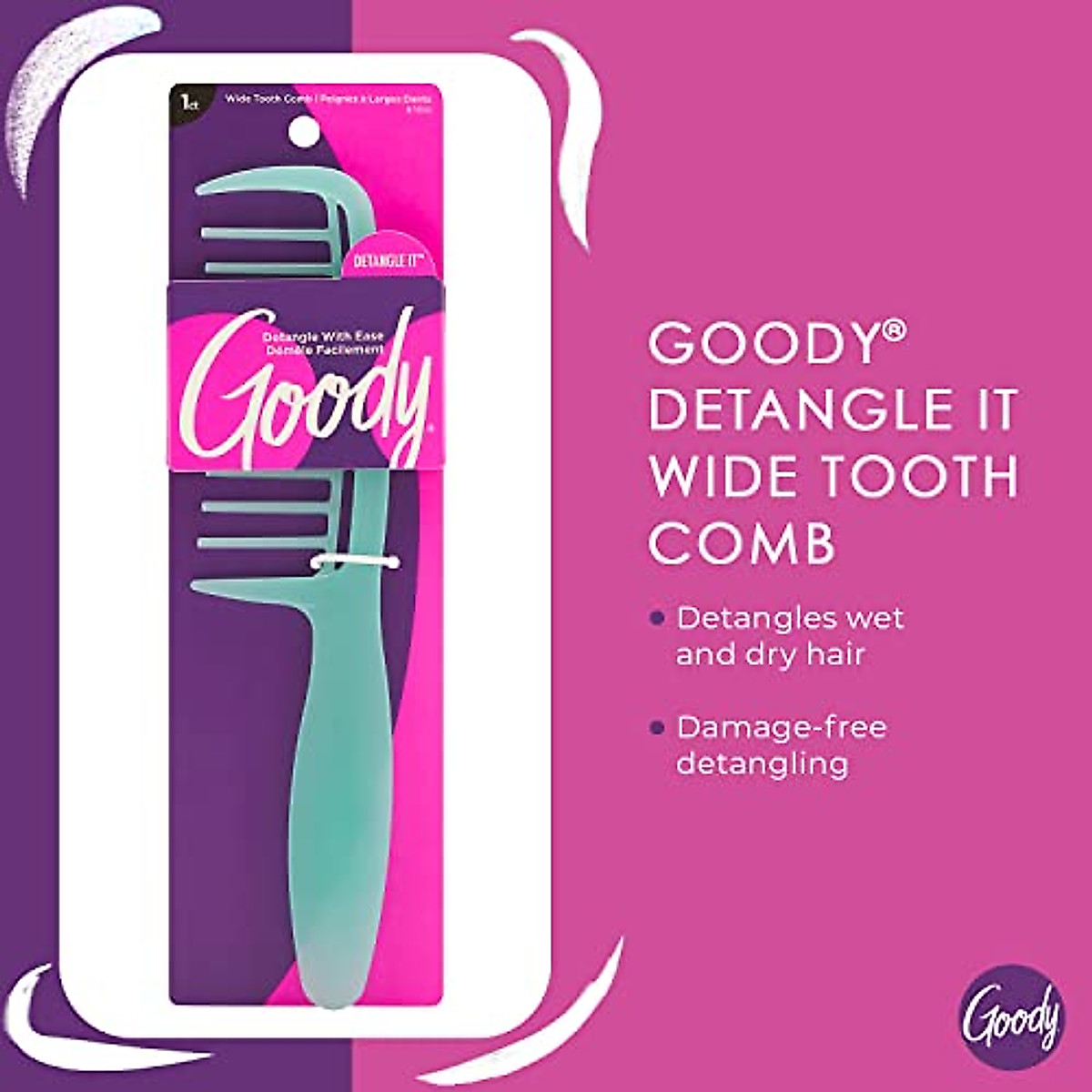 Goody Ouchless Detangler Comb - All-Purpose Comb for Tangles, Wet or Dry - Pain-Free Hair Accessories Ideal for All Hair Types - Detangling Comb for Women, Men, Boys, and Girl (Pack of 2)