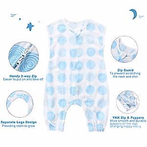 TADO MUSLIN Baby Sleeping Sack 100% Organic Cotton Toddlers Wearable Blanket with Legs, Blue Circle, 35",For 2-4 Years