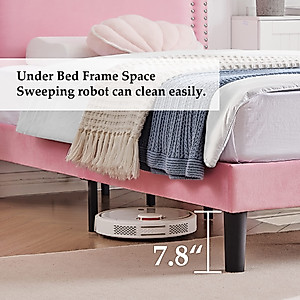 VECELO Twin Size Platform Bed Frame with Height Adjustable Upholstered Headboard, Modern Mattress Foundation,Strong Wood Slat Support, No Box Spring Needed, Easy Assembly