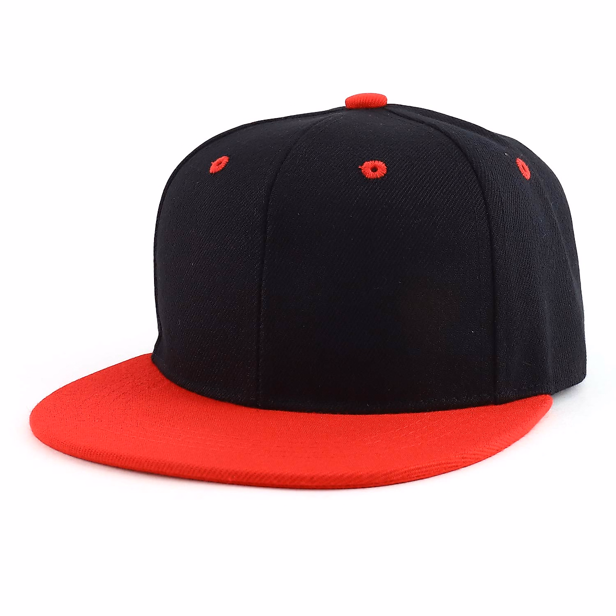 Trendy Apparel Shop Infant to Toddler Kid's Plain Structured Flatbill Snapback Cap - Black Red