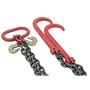 Mytee Products Grade 80 V Bridle Chain, Tow Recovery G80 3/8" x 3' Chain 7100# Lbs, Two 15" J-Hook & Eye Cradle Grab Hook