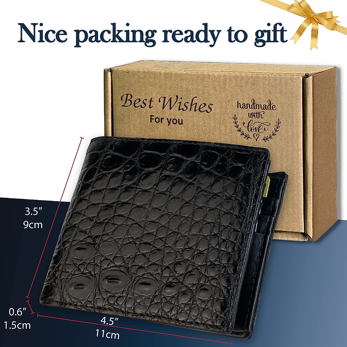 Vietnamcreations Men's Genuine Crocodiile Bifold Wallet RFID Blocking Black #8