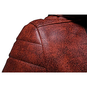 Maiyifu-GJ Men's Faux Leather Biker Jacket Vintage Asymmetric Zip Motorcycle Jackets PU Lightweight Coat with Removable Hood (Red,X-Large)