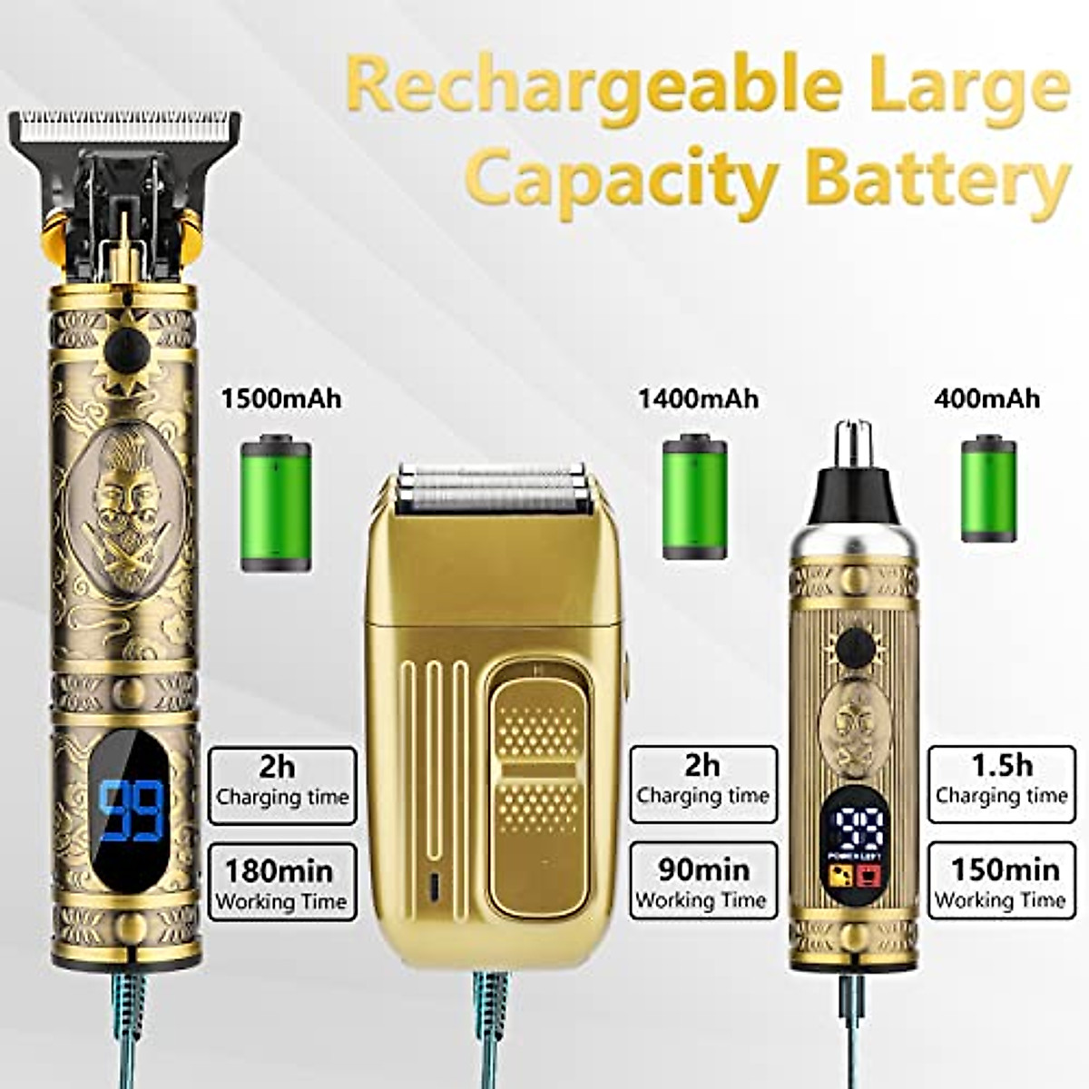 Saoilli Professional Hair Trimmer for Men,Hair Clippers for Men Nose Hair Trimmer Shaver Set,Cordless Barber Clippers,T-Blade Beard Trimmer Electric Shaver Razor for Men Haircutting Grooming Kit